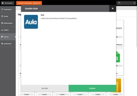 Få Aula Infotavle på Infoskærme med Screenpublisher